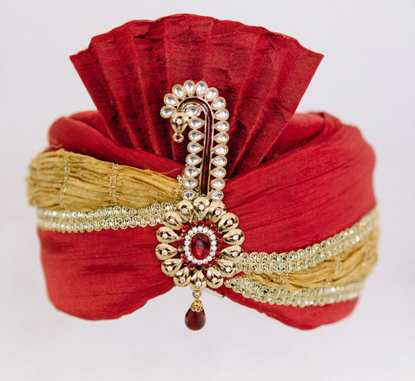Red & Gold Turban with Kalgi – Image Boutique Shop